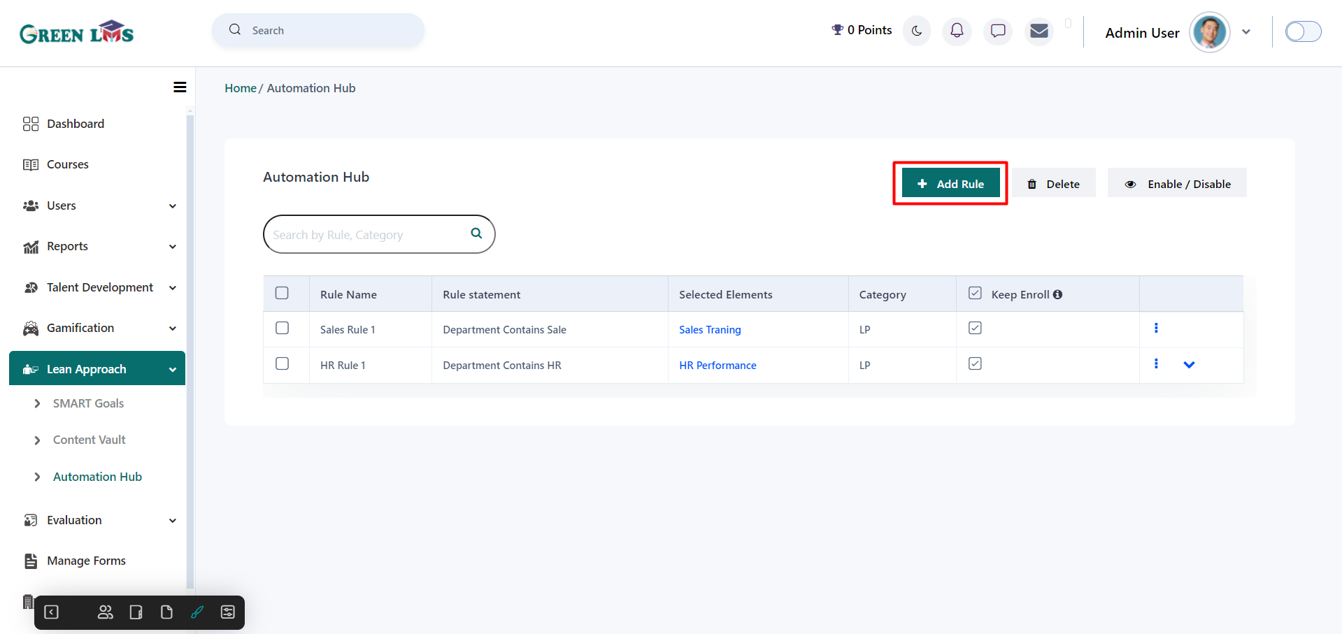 Automation Hub - Green LMS